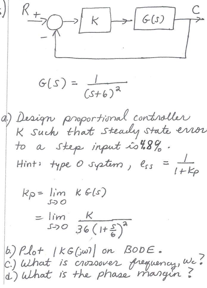 Solved G(s)=(s+6)21 a.) Design phoportional controlles K | Chegg.com