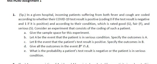 Solved MAINLAU Assignment i 1. (5p.) In a given hospital, | Chegg.com