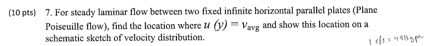 Solved 10 pts) 7. For steady laminar flow between two fixed | Chegg.com