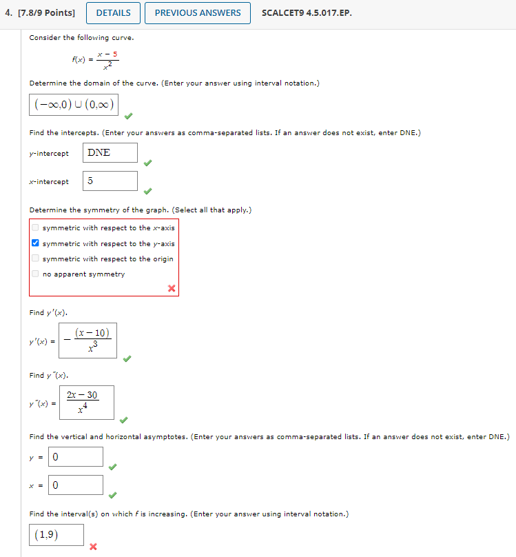 Solved [7.8/9 Points] SCALCET9 4.5.017.EP. Consider the | Chegg.com