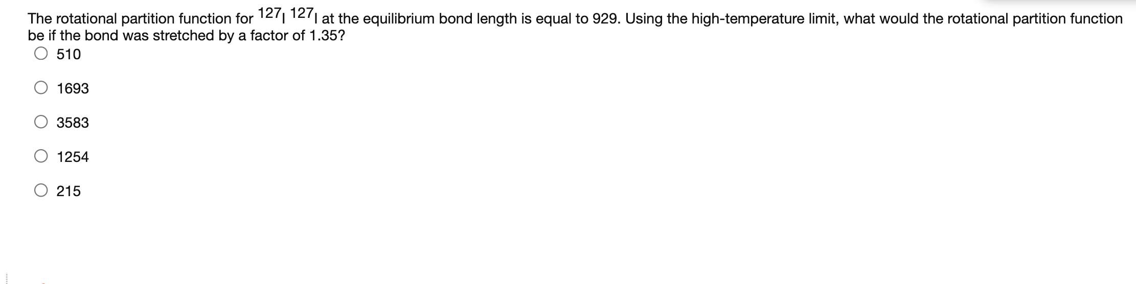 Solved The Rotational Partition Function For 127 1271 At