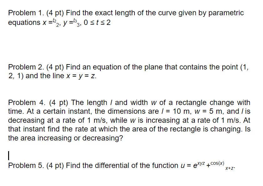 Solved Problem 1. (4 pt) Find the exact length of the curve | Chegg.com