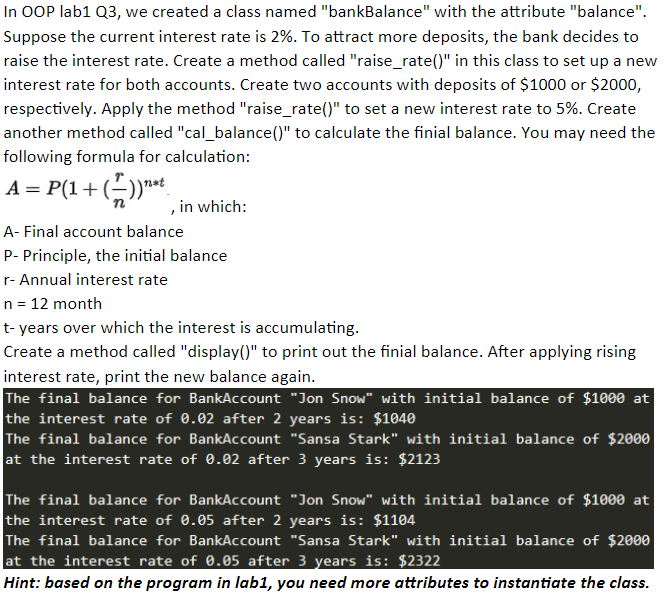 Solved In OOP lab1 Q3, we created a class named | Chegg.com