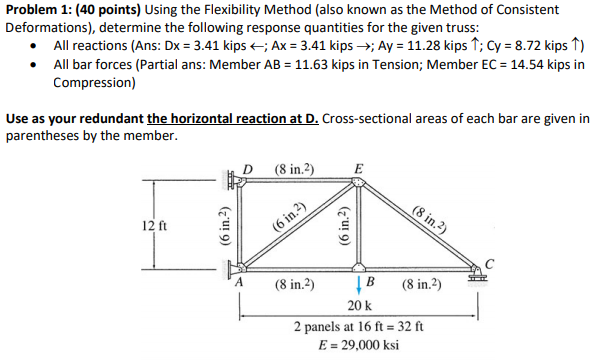 Problem 1: (40 points) Using the Flexibility Method | Chegg.com