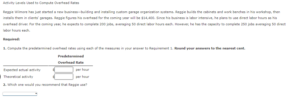 Solved Activity Levels Used to Compute Overhead Rates Reggie | Chegg.com