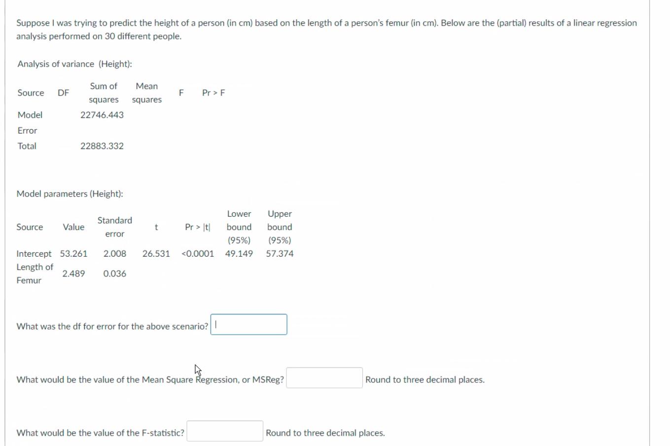 Solved Suppose I was trying to predict the height of a | Chegg.com