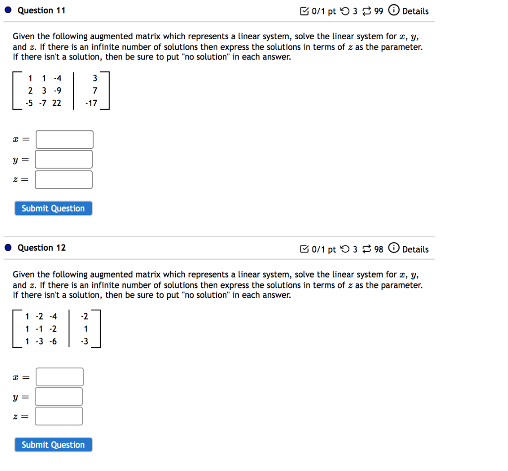 Solved Question 11 B0/1 pt 399 Details Given the following | Chegg.com