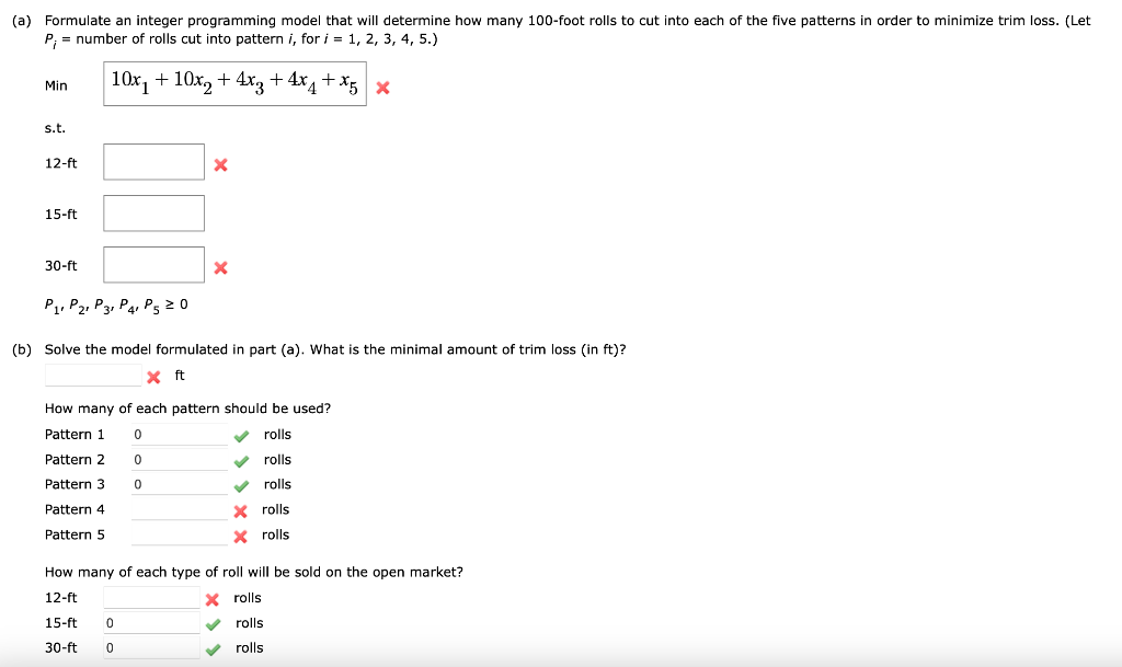Solved 3(12)+0(15)+2(30)=96 feet used results in 100−96=4Pi= | Chegg.com