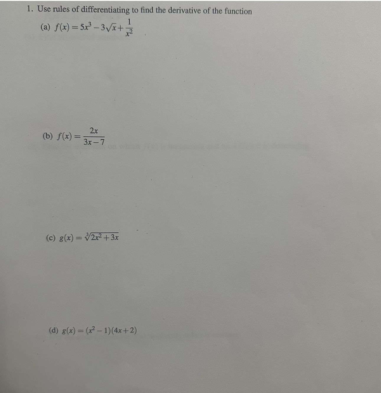 Solved Use rules of differentiating to find the derivative | Chegg.com
