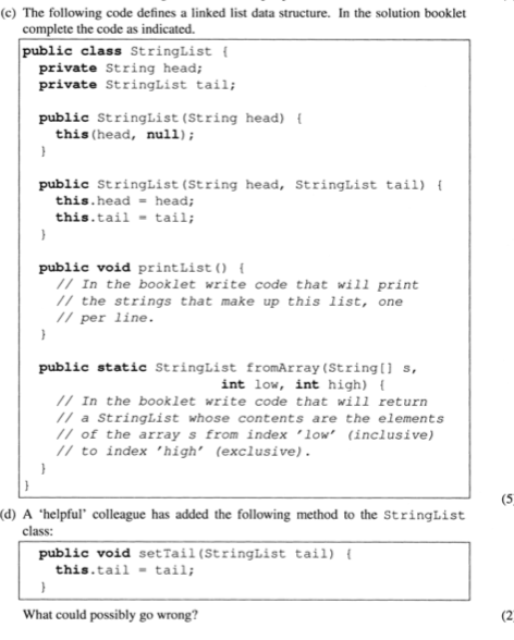 Solved (c) The following code defines a linked list data | Chegg.com