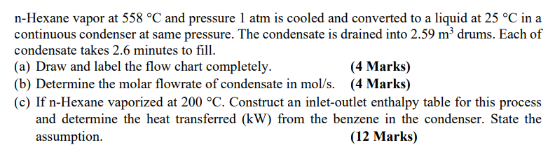 Solved n-Hexane vapor at 558∘C and pressure 1 atm is cooled | Chegg.com