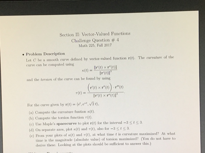 Solved Section II: Vector-Valued Functions Challenge | Chegg.com