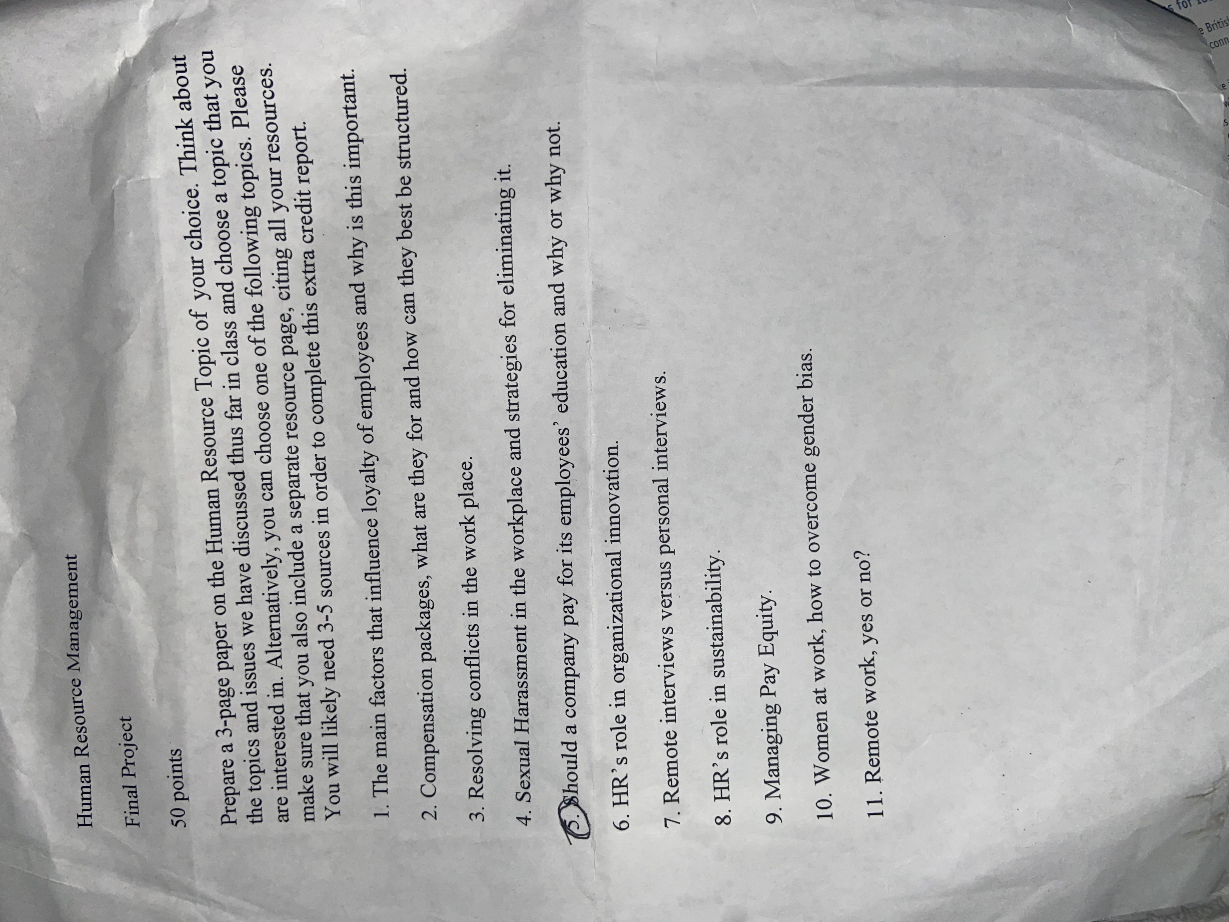 Final Project 50 points Prepare a 3-page paper on the | Chegg.com