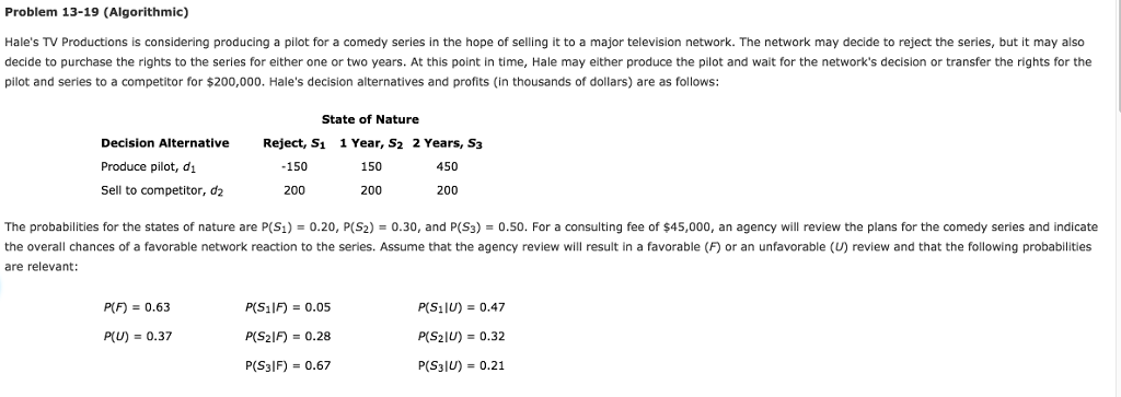 Solved Problem 13-19 (Algorithmic) Hale's TV Productions is | Chegg.com Solved Problem 13-19 (Algorithmic) Hale's TV Productions is | Chegg.com