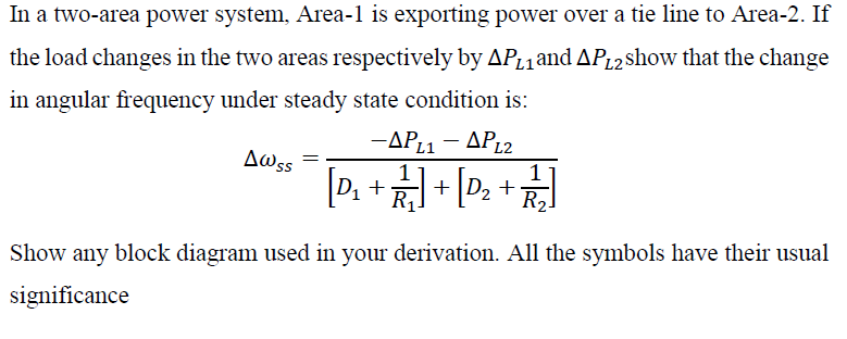Solved In a two-area power system, Area-1 is exporting power | Chegg.com