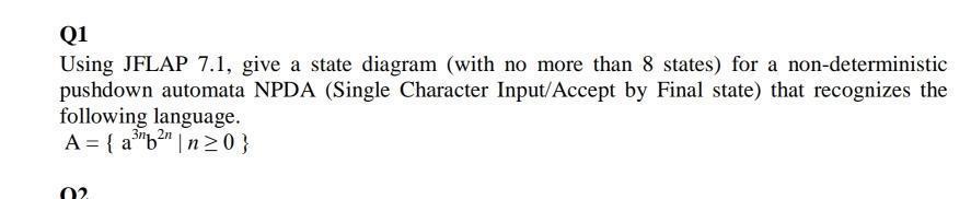 Solved Q1 Using JFLAP 7.1, give a state diagram (with no | Chegg.com