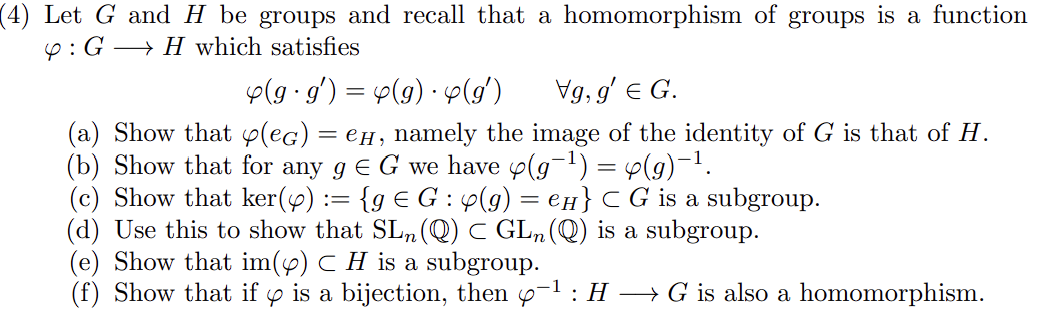 Solved 4) Let G and H be groups and recall that a | Chegg.com