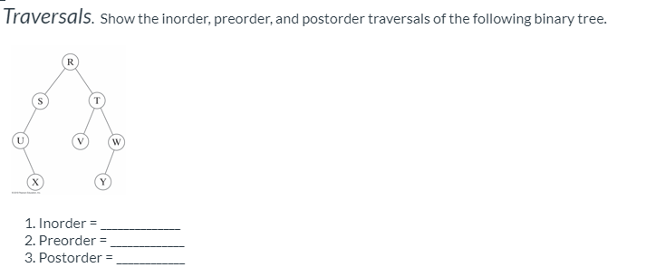 Solved Traversals. Show the inorder, preorder, and postorder | Chegg.com