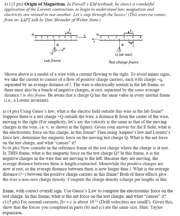 Solved (15 ﻿pts) ﻿Origin of Magnetism. In Purcell's EM | Chegg.com