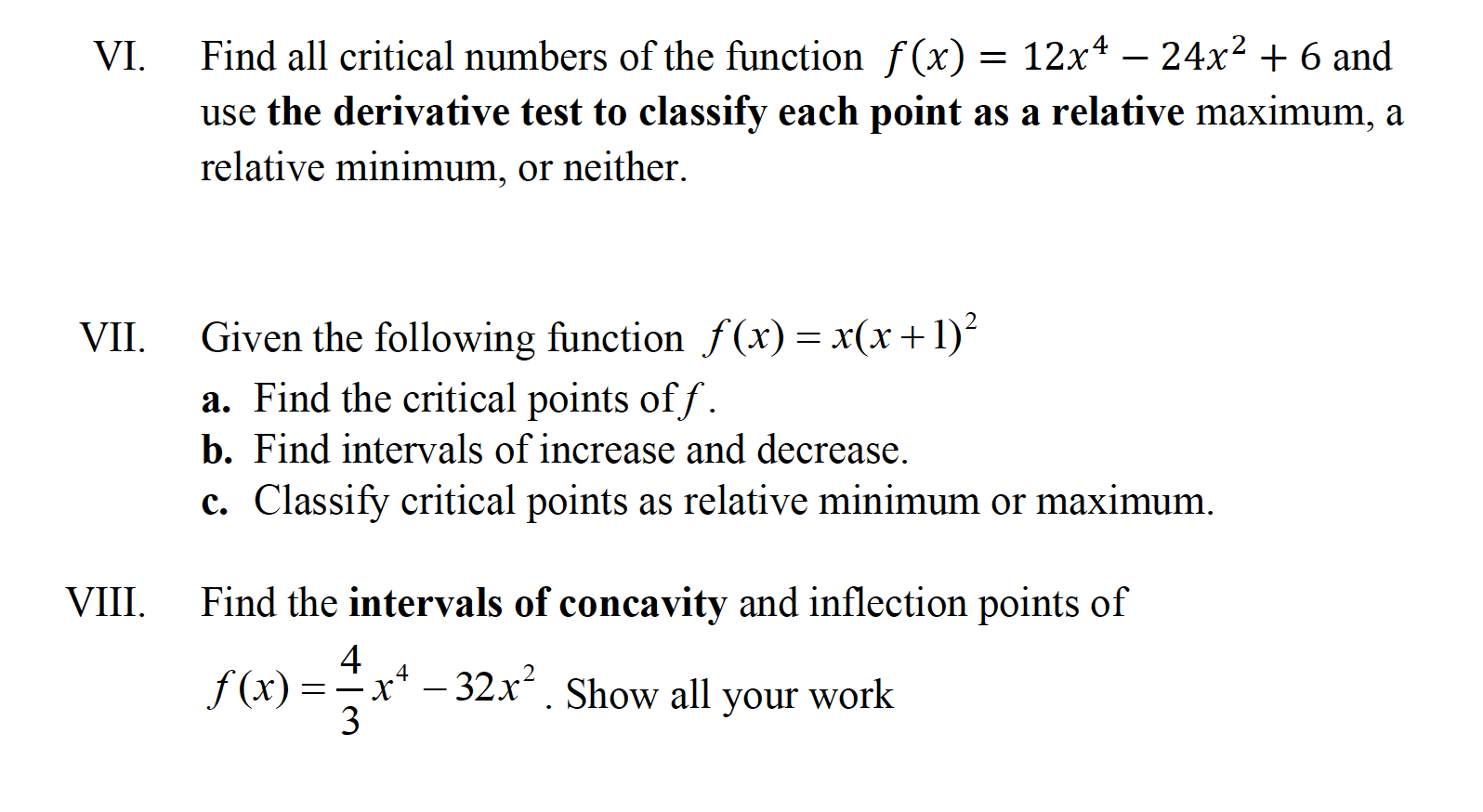 Solved VI. = Find all critical numbers of the function f(x) | Chegg.com