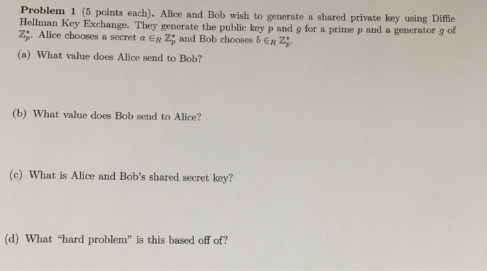 Solved Alice and Bob wish to generate a shared private key | Chegg.com