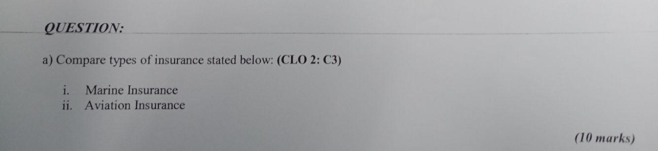 Solved a) Compare types of insurance stated below: (CLO 2: | Chegg.com