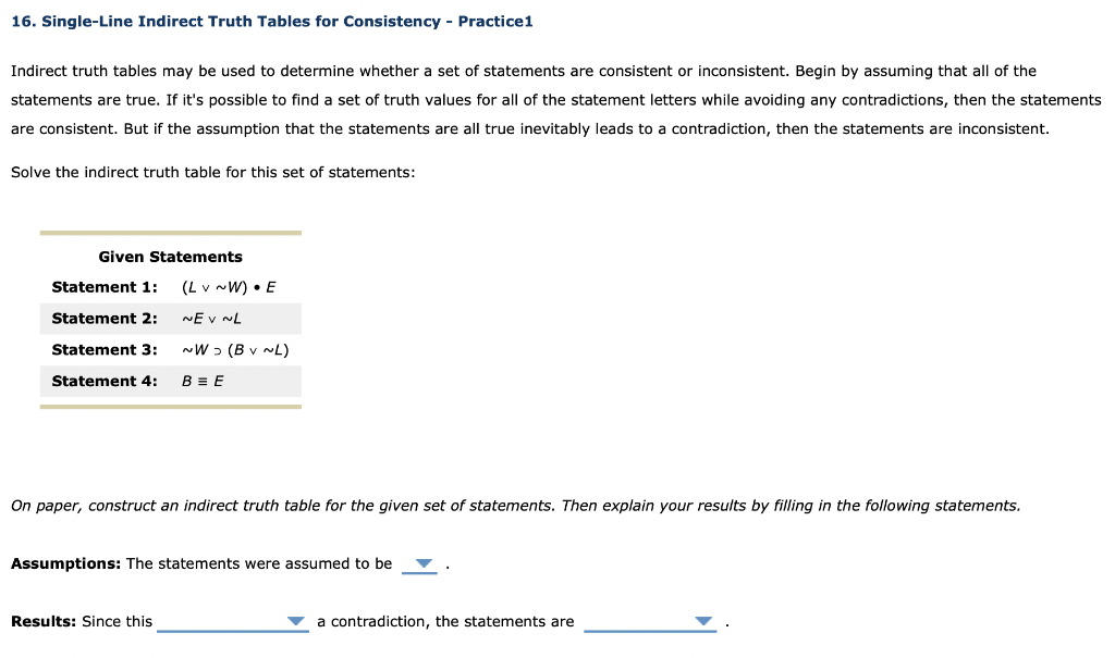 16. Single-Line Indirect Truth Tables for Consistency | Chegg.com