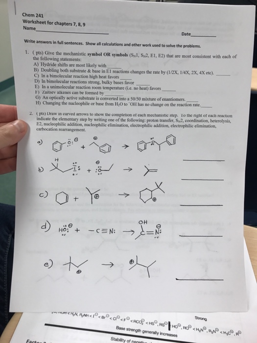 Solved Chem 241 Worksheet for chapters 7,8,9 Name Date Write | Chegg.com