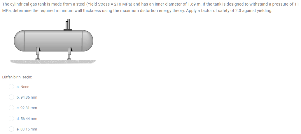 Solved The cylindrical gas tank is made from a steel (Yield | Chegg.com