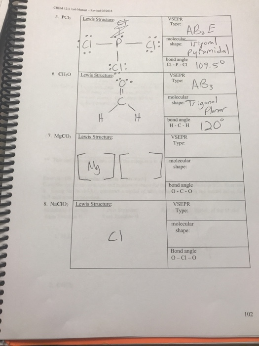 Solved 211 Lab ManlRevised05/2018 5. PC Lewis Susturee VSEPR | Chegg.com