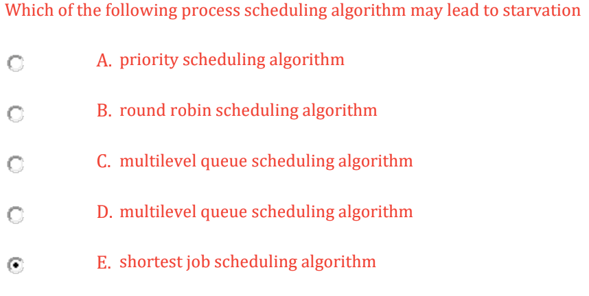 Solved Which of the following process scheduling algorithm | Chegg.com