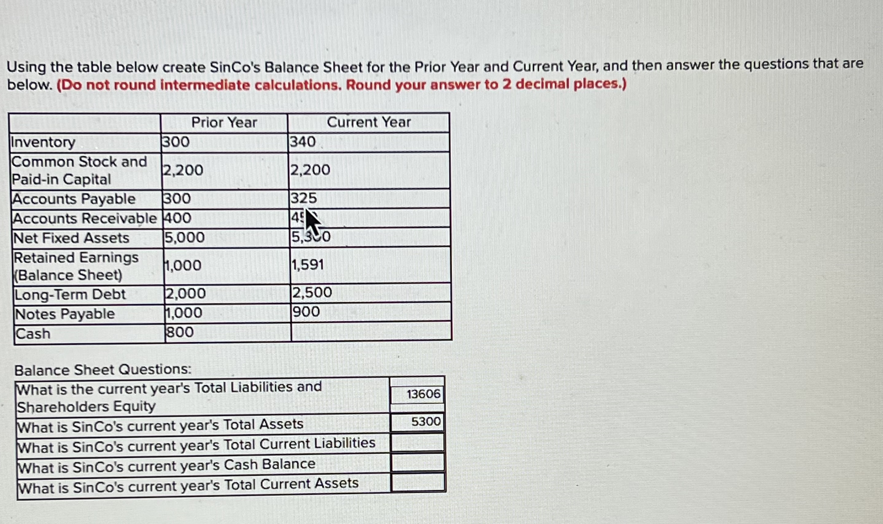 Solved Using the table below create SinCo's Balance Sheet | Chegg.com