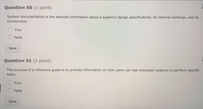 Solved Question 50 (1 point) System documentation is the | Chegg.com