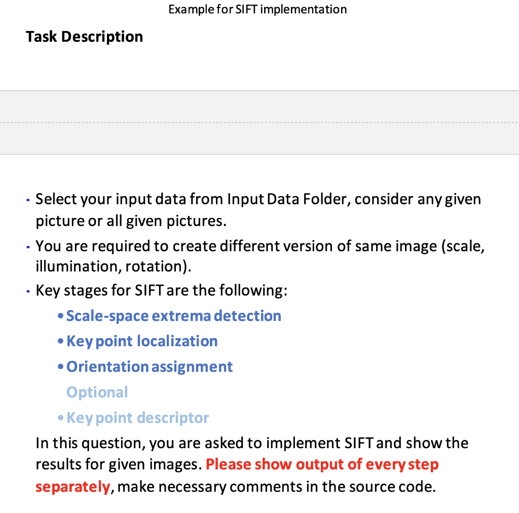 This assignment requires you to implement SIFT method | Chegg.com