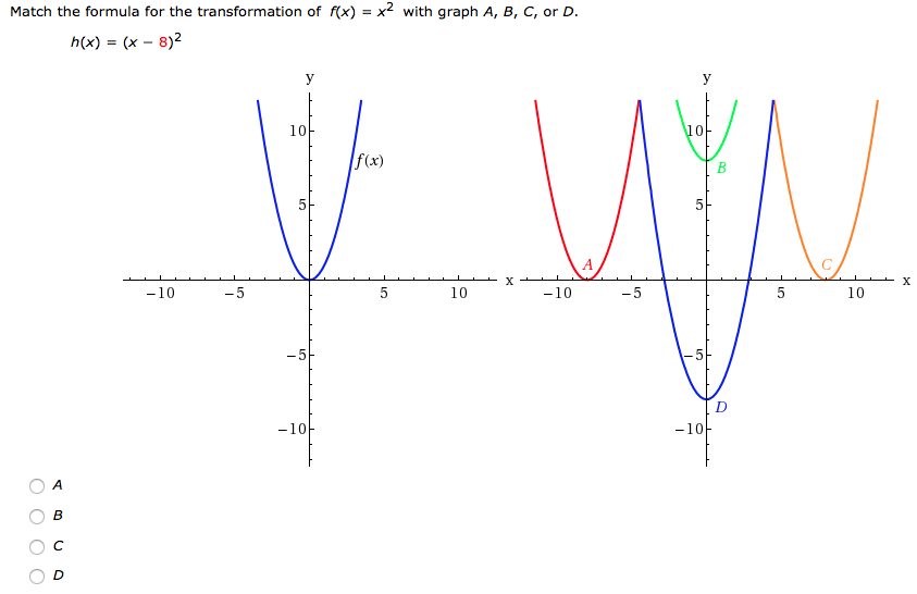 Solved Match the formula for the transformation of fx) - x2 | Chegg.com