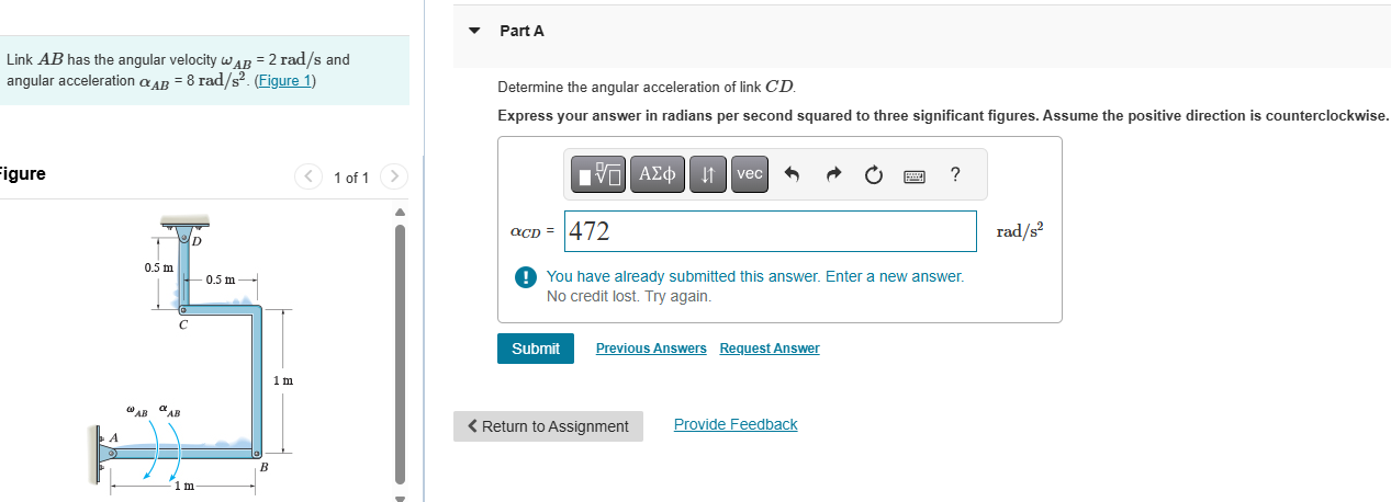Solved Link AB ﻿has the angular velocity ωAB=2rads | Chegg.com