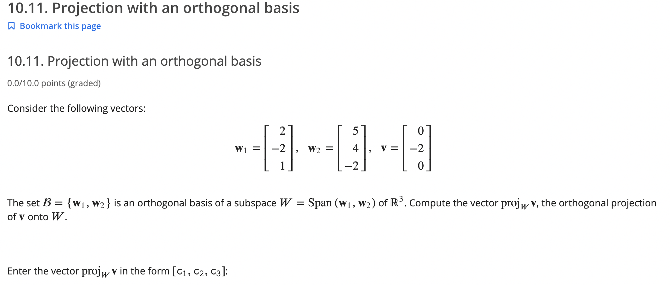 Solved 10.11. Projection with an orthogonal basis い Bookmark | Chegg.com