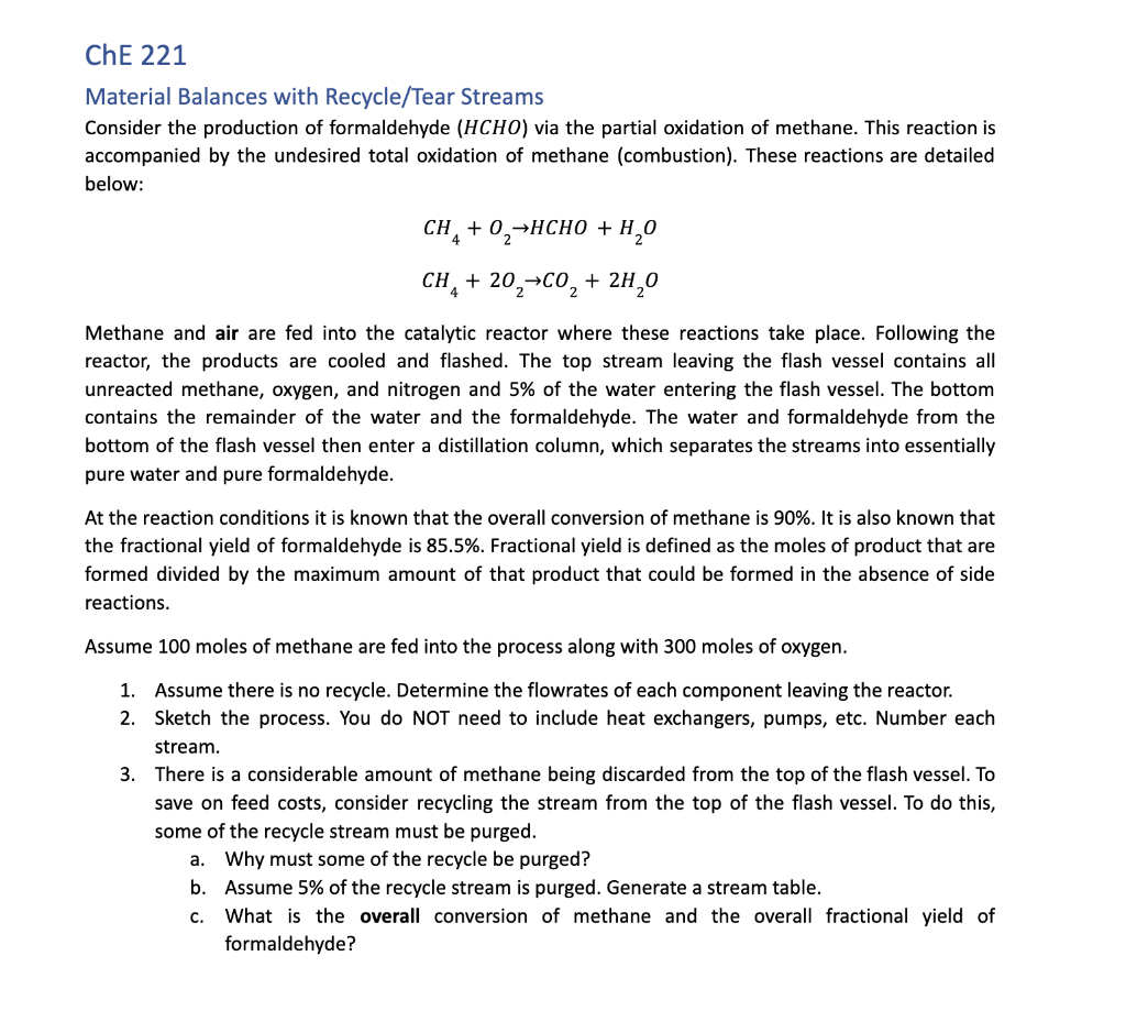 Solved ChE 221 Material Balances with Recycle/Tear Streams | Chegg.com