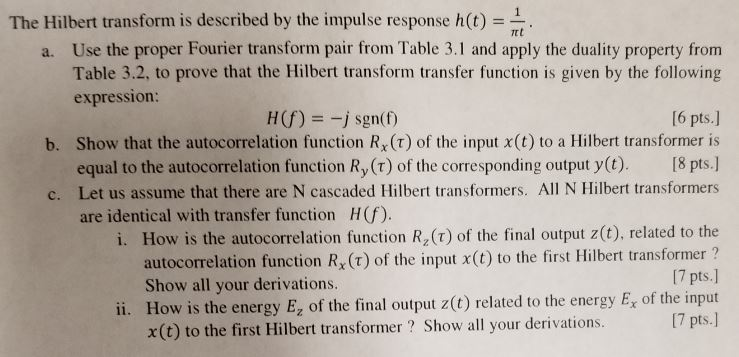 Solved The Hilbert transform is described by the impulse | Chegg.com