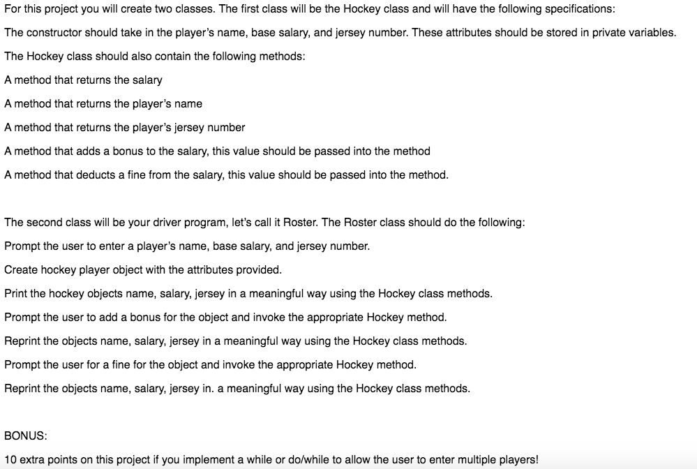 Solved For This Project You Will Create Two Classes The 0526