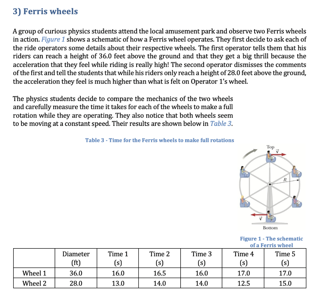 Solved 3) Ferris wheels A group of curious physics students | Chegg.com