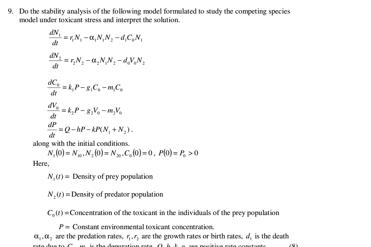 9. Do the stability analysis of the following model | Chegg.com