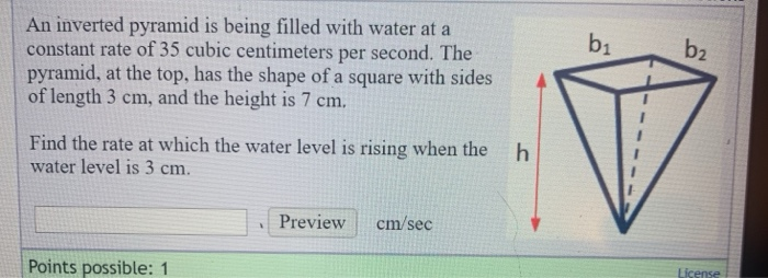 Solved An inverted pyramid is being filled with water at a | Chegg.com