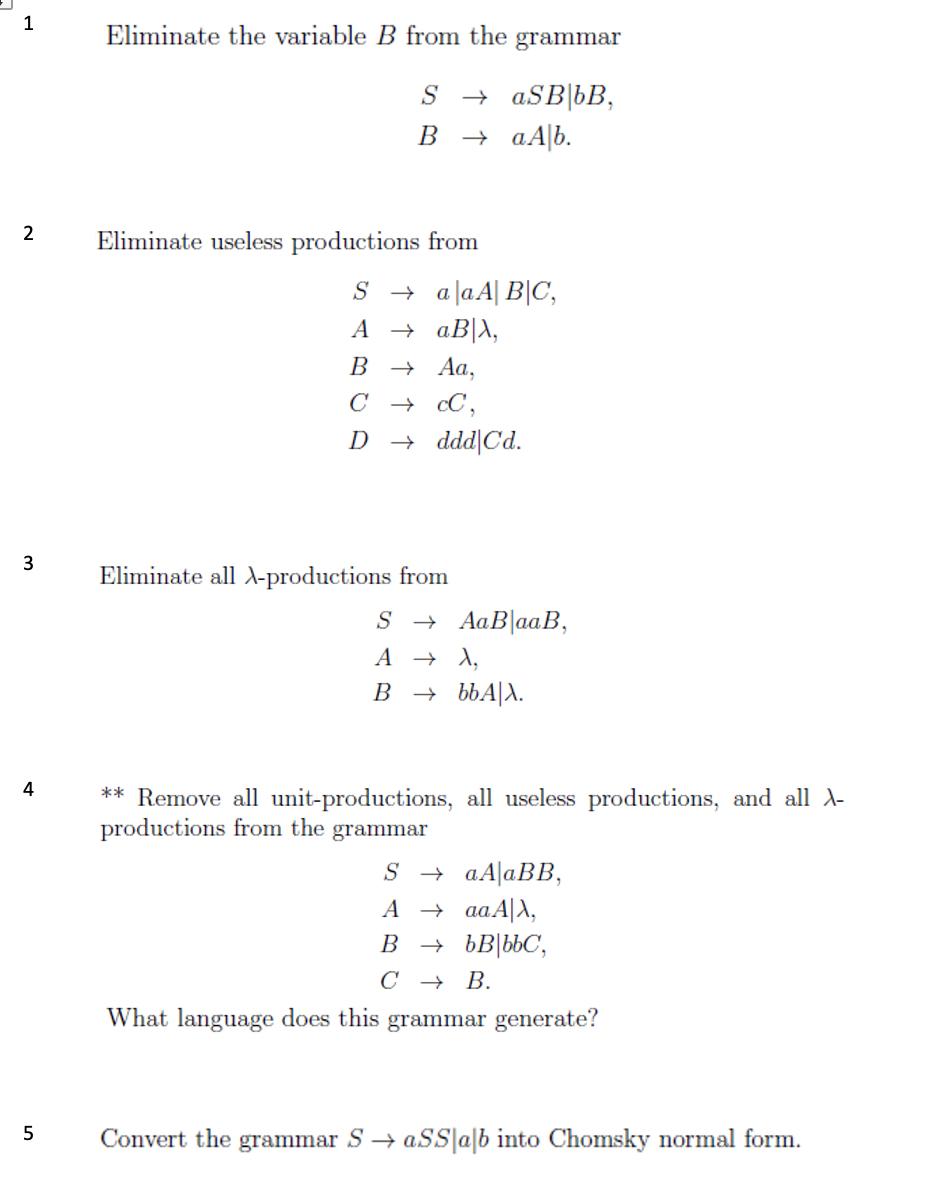 Solved 1 Eliminate The Variable B From The Grammar S
