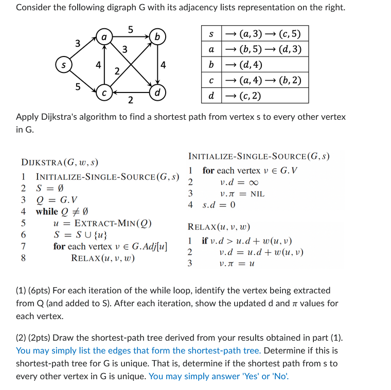 Solved Consider the following digraph G ﻿with its adjacency | Chegg.com