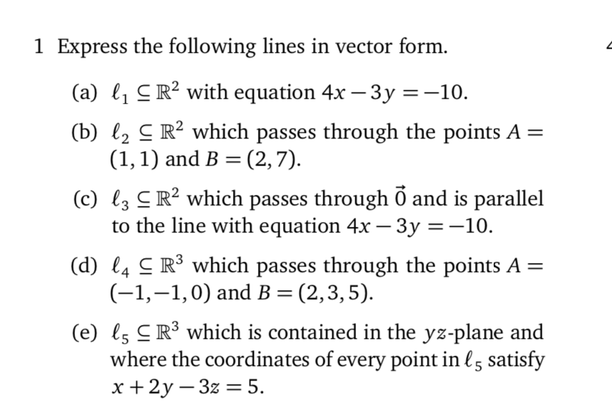 Solved 1 Express the following lines in vector form. (a) by | Chegg.com
