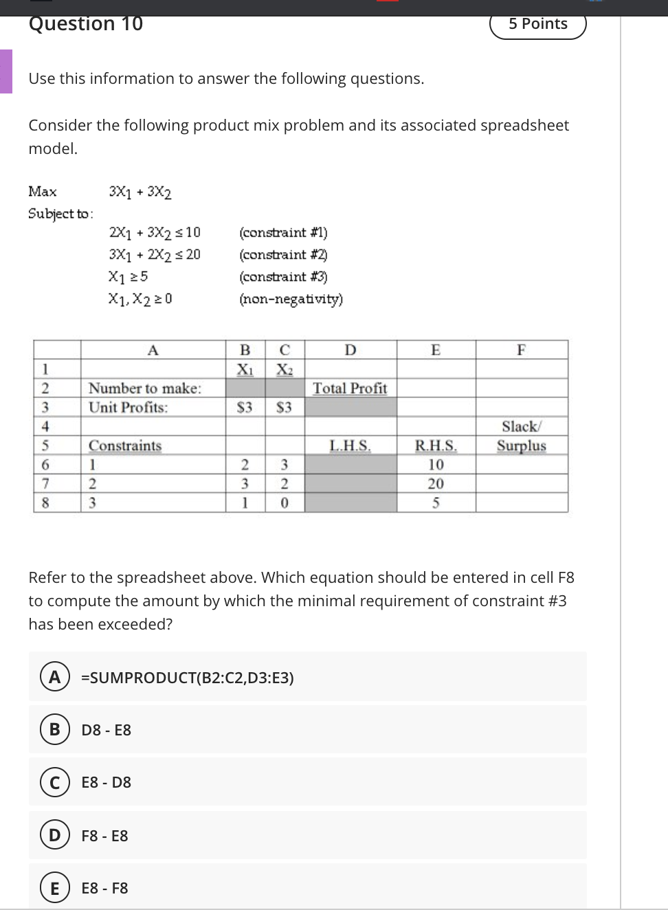 Solved Question 10 5 Points Use this information to answer | Chegg.com