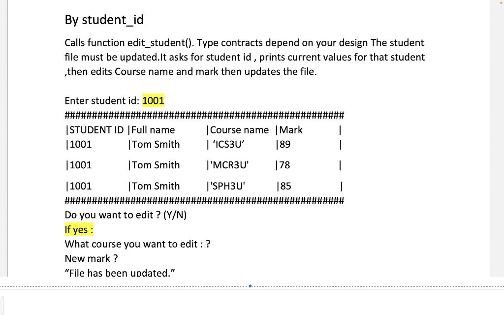 Solved By student_id Calls function edit_student(). Type | Chegg.com