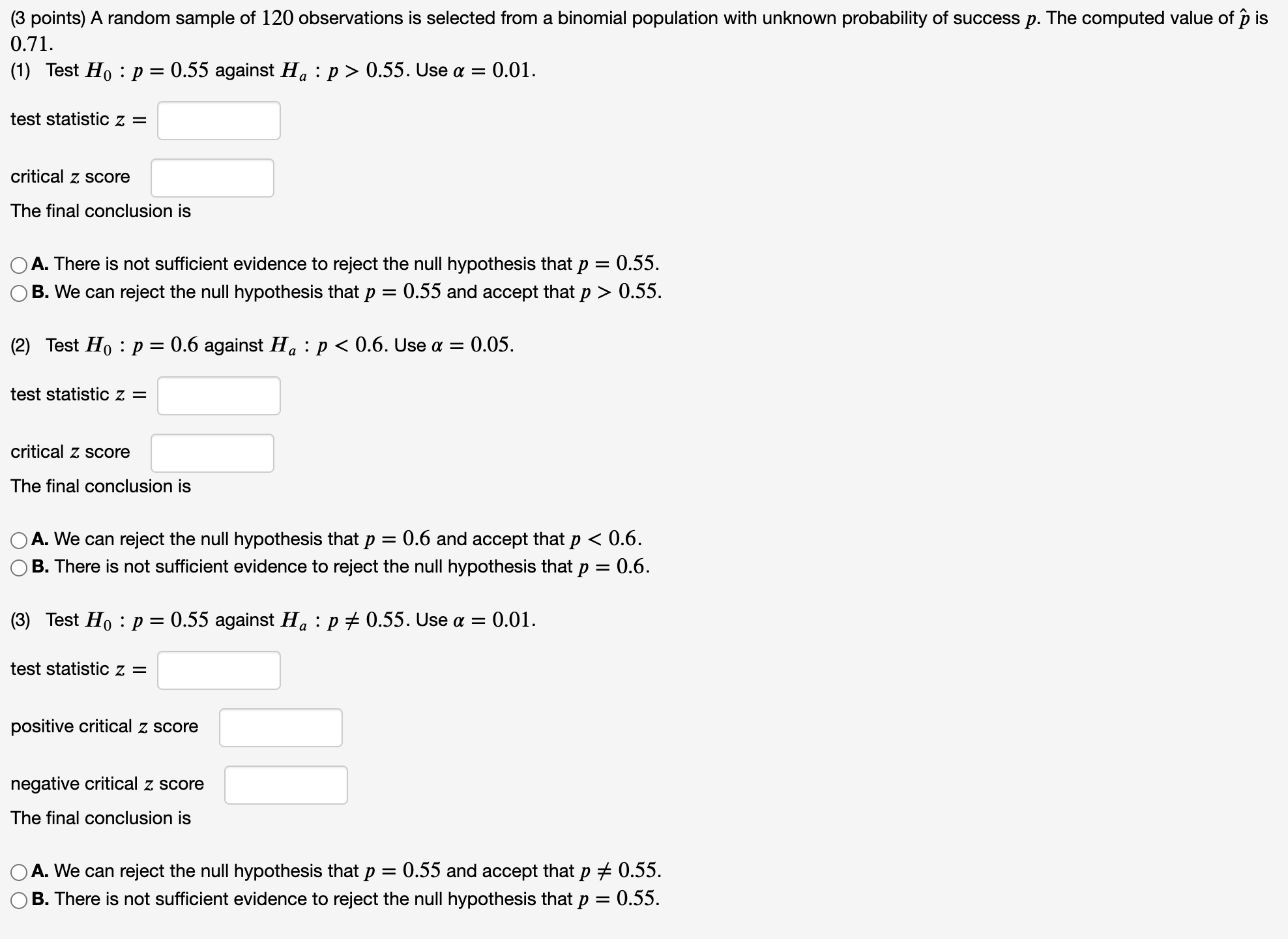 Solved ( 3 points) A random sample of 120 observations is | Chegg.com