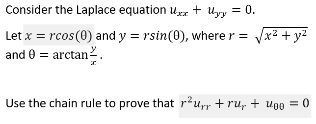 Solved Consider the Laplace equation Uxx + Uyy = 0. Let x = | Chegg.com